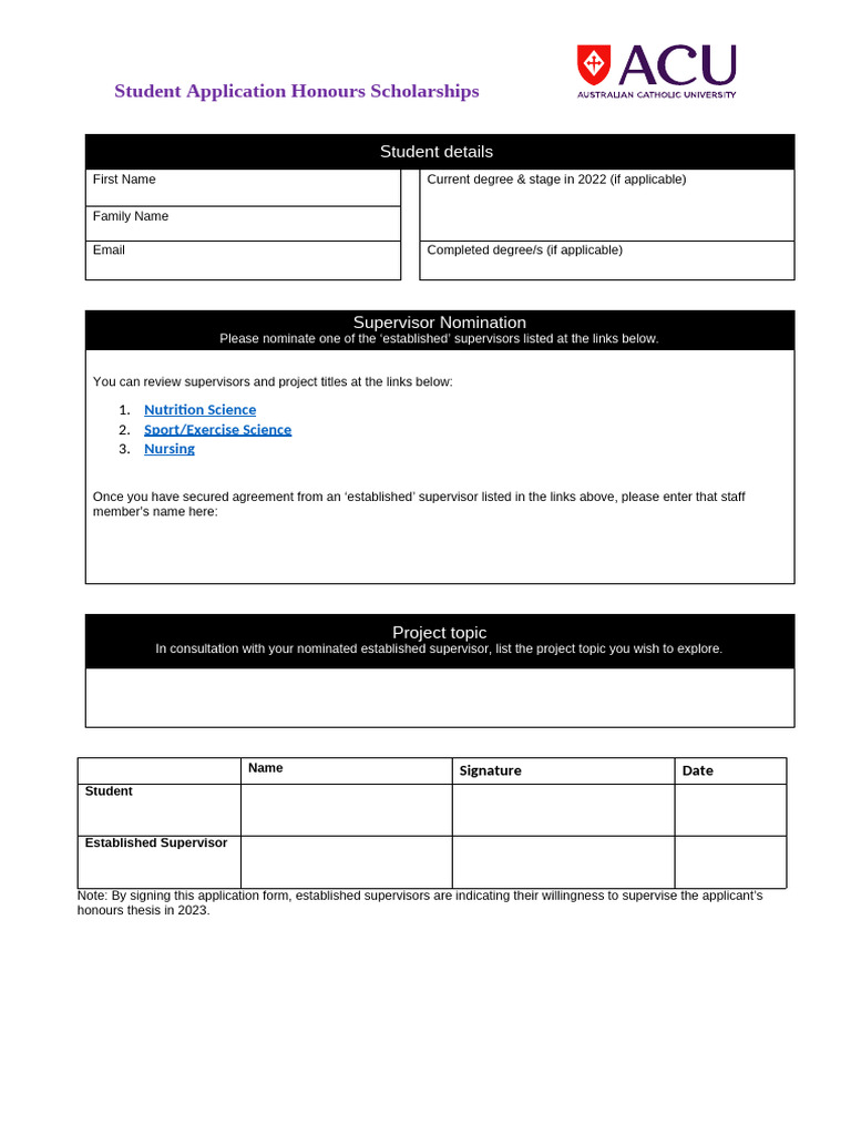 Honours Scholarship Application | PDF