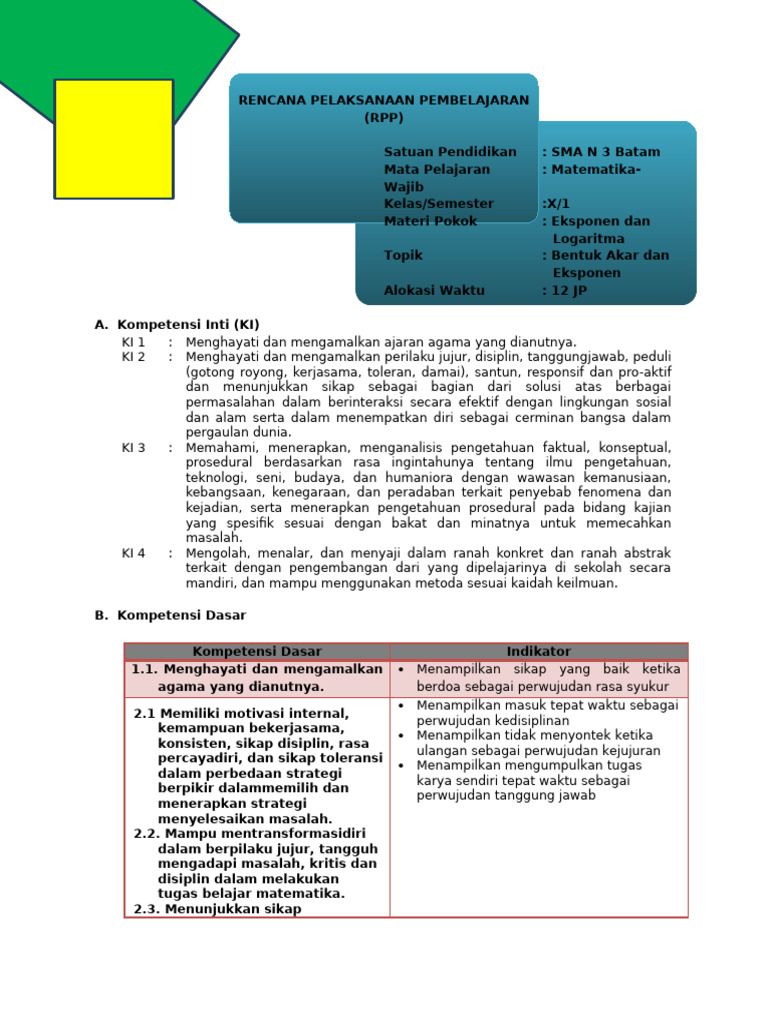 RPP Eksponen Dan Logaritma | PDF