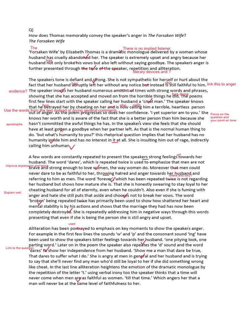 Literature Tara Forsaken Wife Answer | PDF | Anger | Poetry