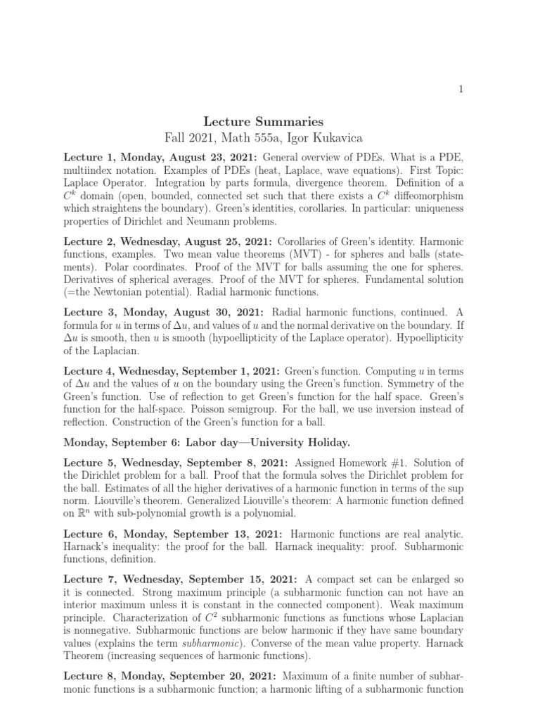 555a_lecture_summaries | PDF | Green's Function | Distribution (Mathematics)