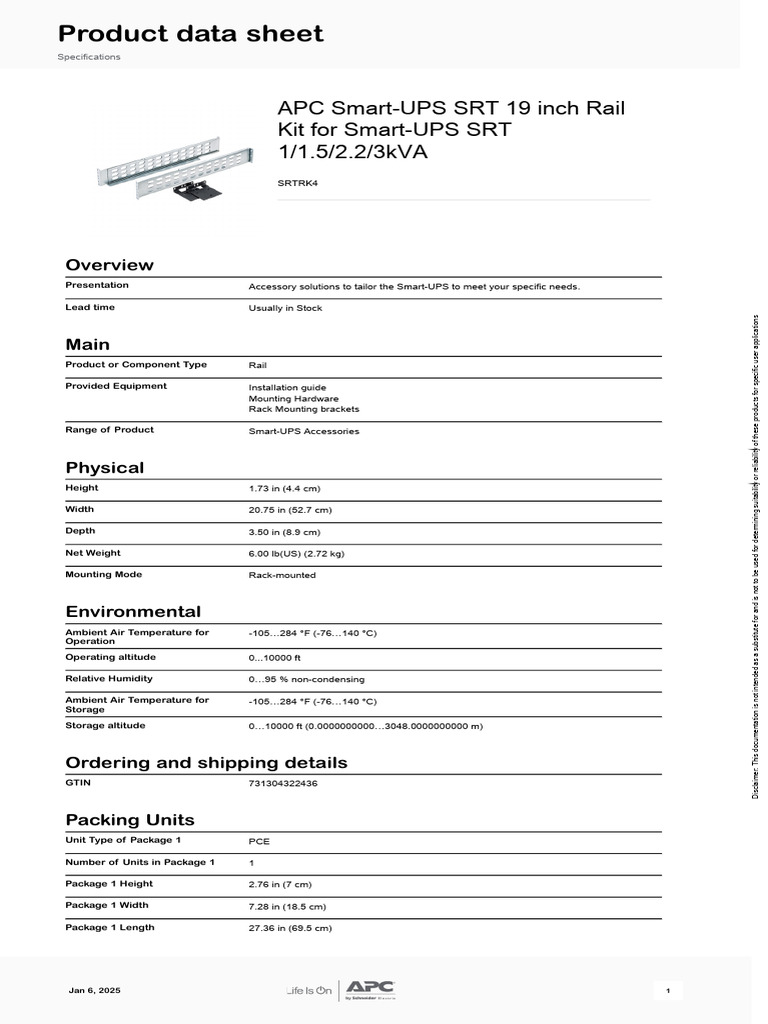 APC SmartUPS-Accessories SRTRK4 | PDF