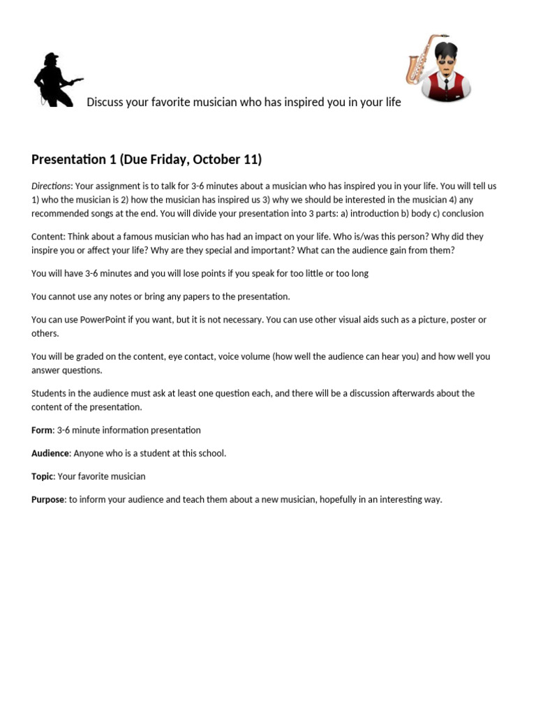 Presentation 1 Discuss Your Favorite Musician Who Has Inspired You in ...