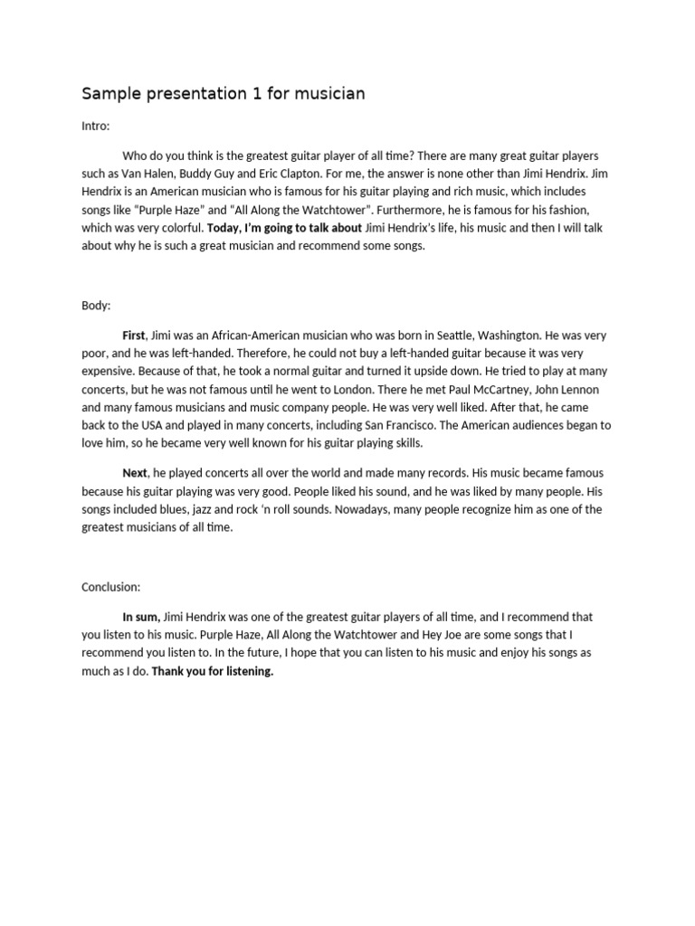 01 Sample Presentation For Musician | PDF