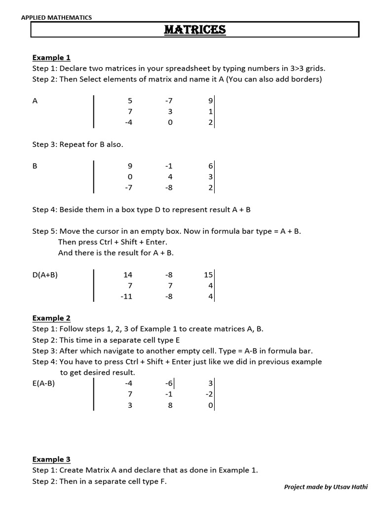 Applied Maths Project Made by Utsav Hathi | PDF | Spreadsheet | Matrix (Mathematics)