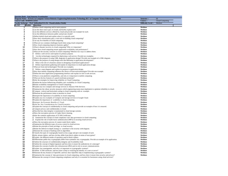 Cloud Computing Exam Question Bank | PDF | Cryptography | Encryption