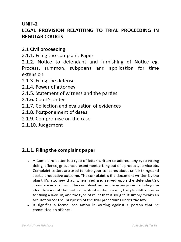Procedural_Unit-2 (1) | PDF | Lawsuit | Complaint