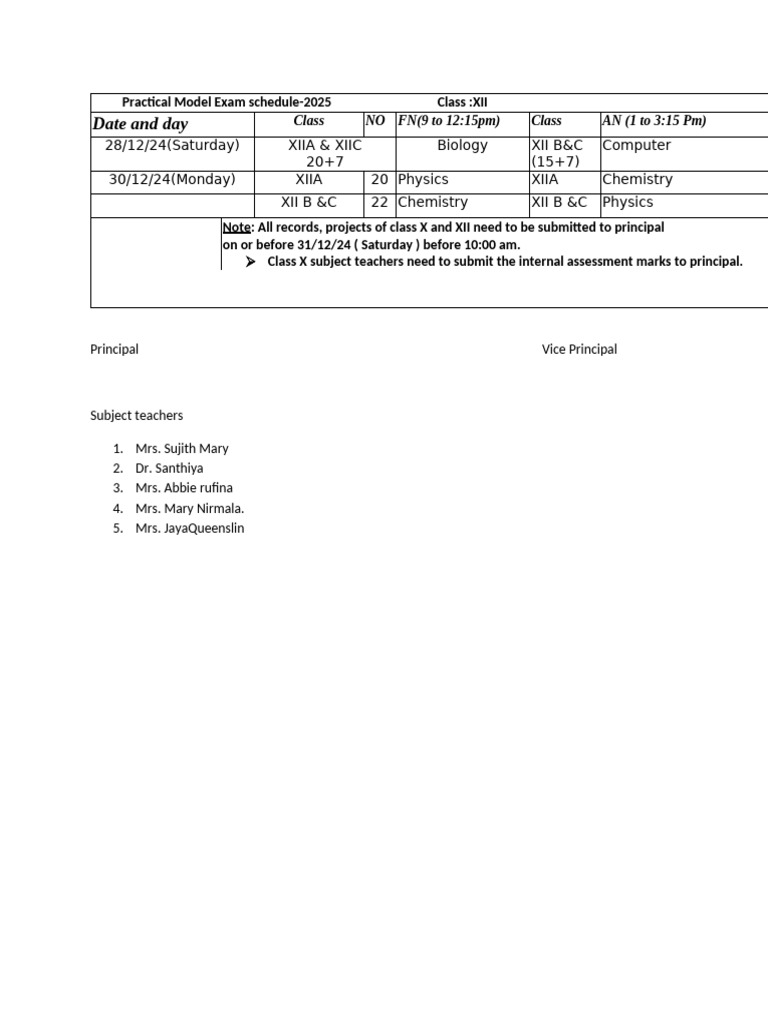 Practical Model Exam Schedule - 20122024 - 170755 | PDF