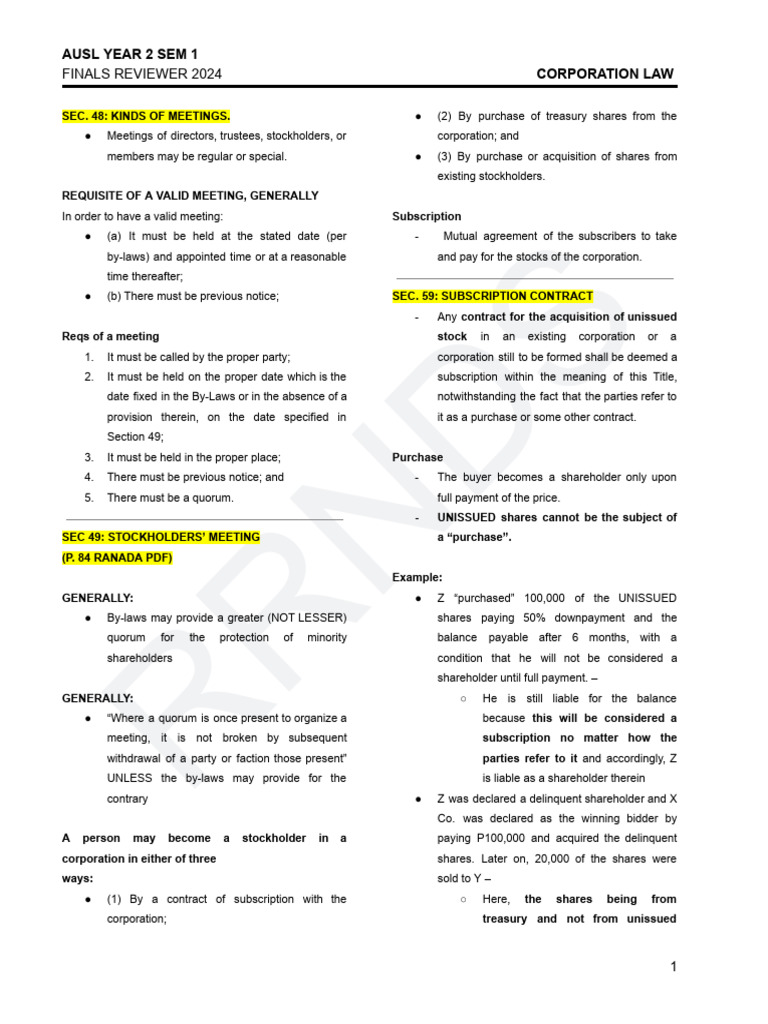 Corpo finals reviewer | PDF | Business | Business Law