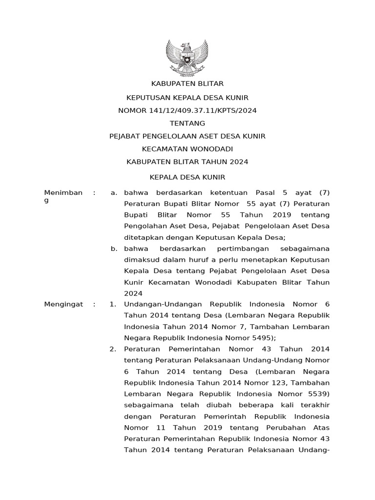 SK Pejabat Pengelolaan Aset Desa Tawangrejo | PDF