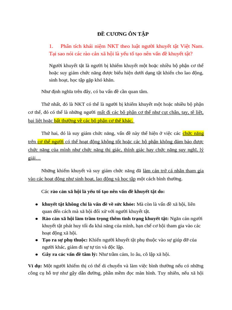 ĐỀ CƯƠNG ÔN TẬP NKT | PDF