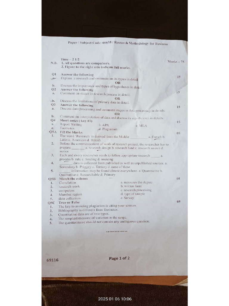 Research Methodology For Business Question Paper Idol Jan 26 | PDF