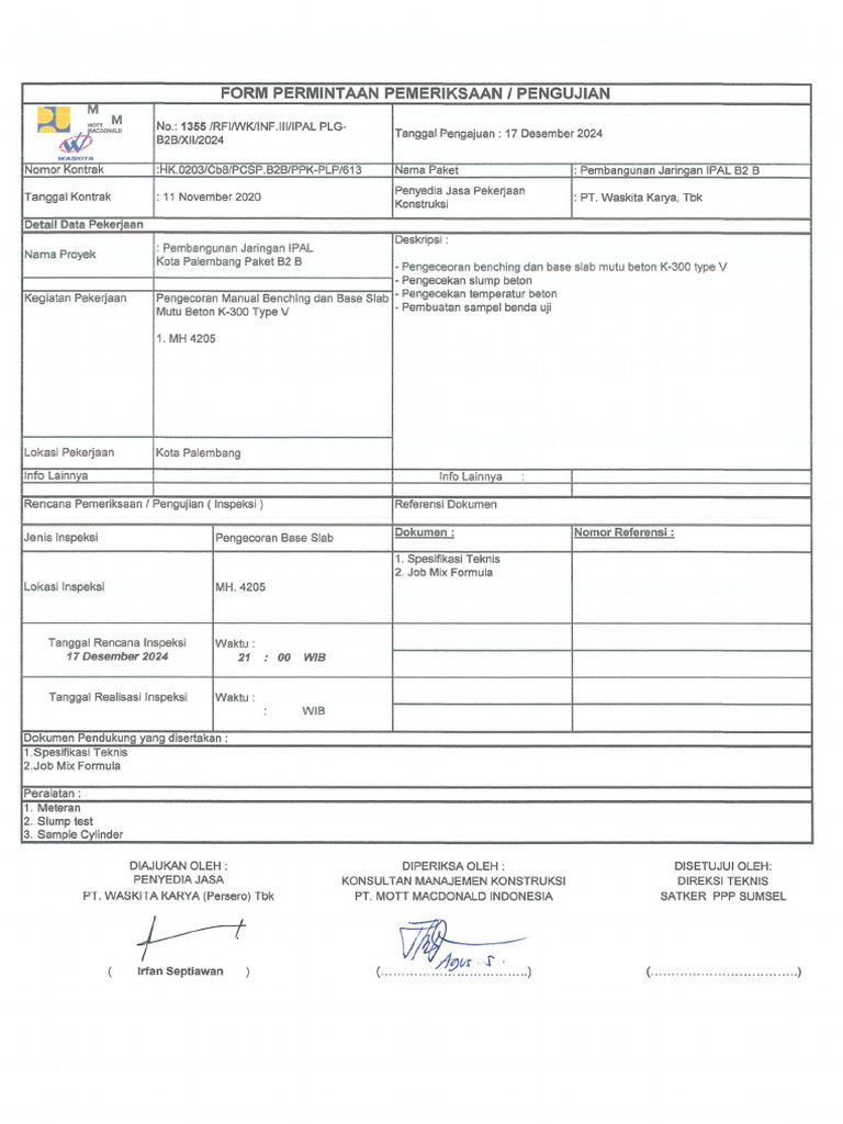 RFI 1355 - Pengecoran Manual Benching & Base Slab MH4205 | PDF