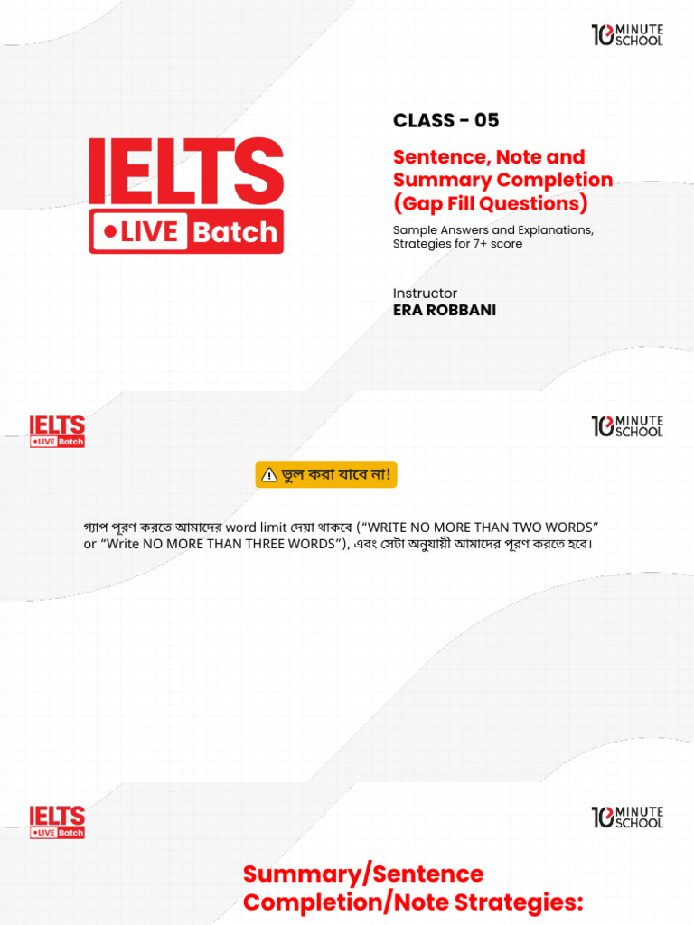 IELTS LISTENING - Sentence, Note and Summery Completion (Gap Fill Questions) | PDF