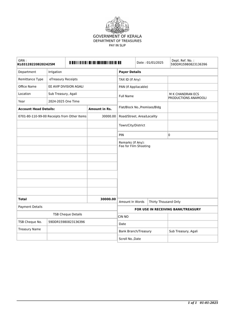 Kerala Government Pay-in Slip 2025 | PDF | Taxes | Payments