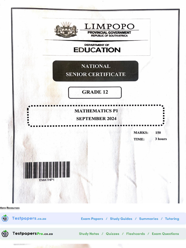 Limpopo Mathematics P1 Sept 2024 Grade 12 | PDF