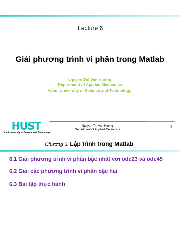 Matlab Lecture 6 - Giai ptvp voi matlab | PDF
