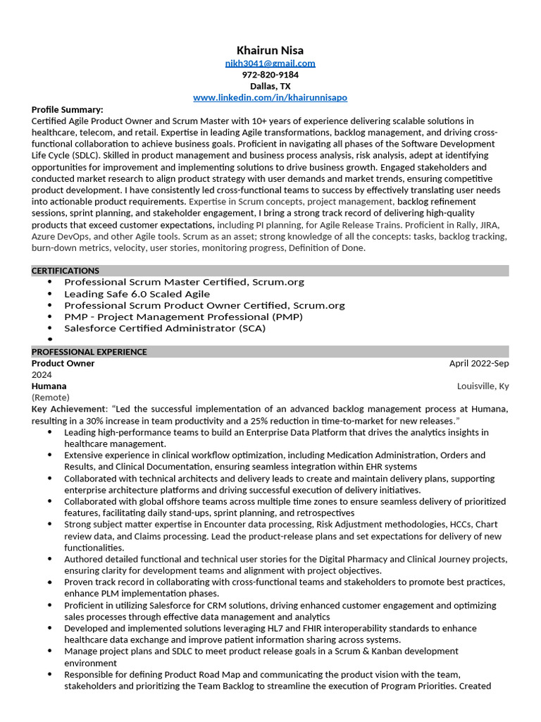 KHAIRUN NISA_Product Owner | PDF | Scrum (Software Development) | Agile Software Development