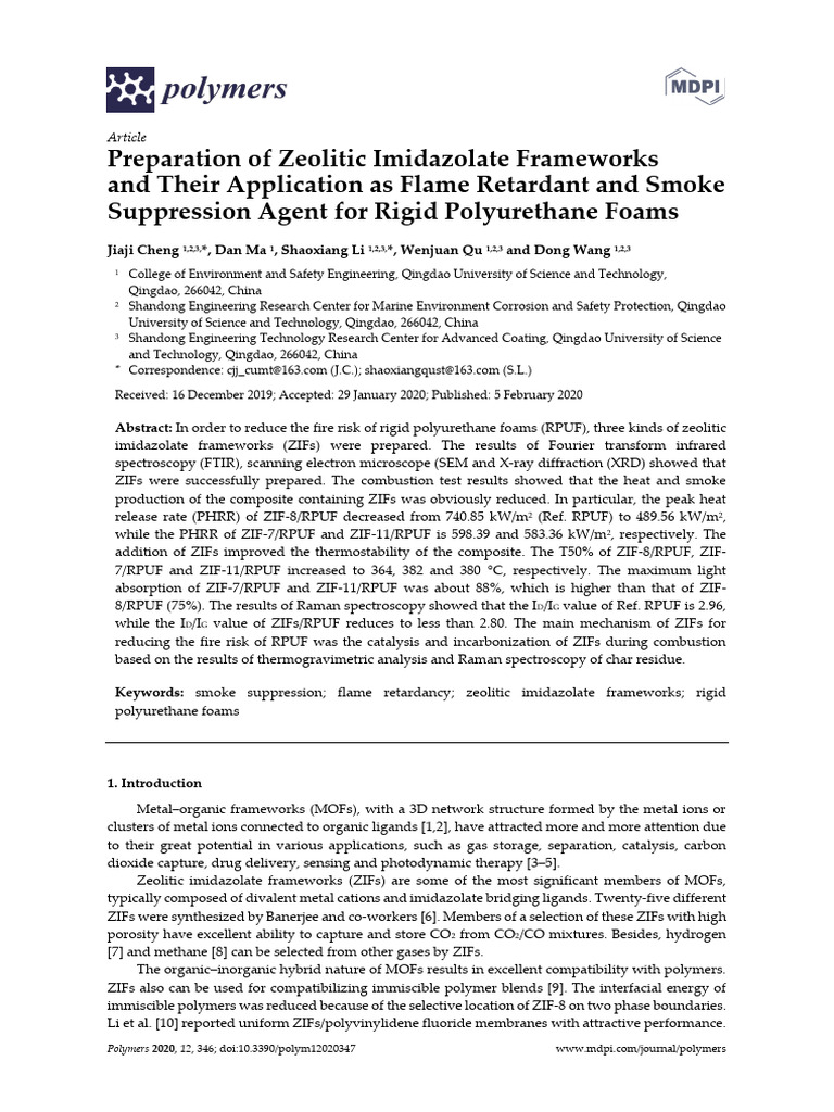 Preparation_of_Zeolitic_Imidazolate_Frameworks_and | PDF | Smoke | Polyurethane