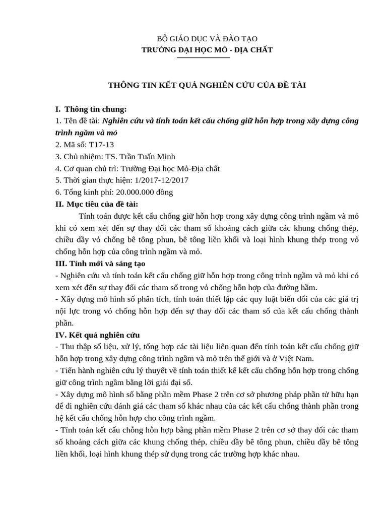 Thong Tin Ket Qua de Tai - Tran Tuan Minh | PDF