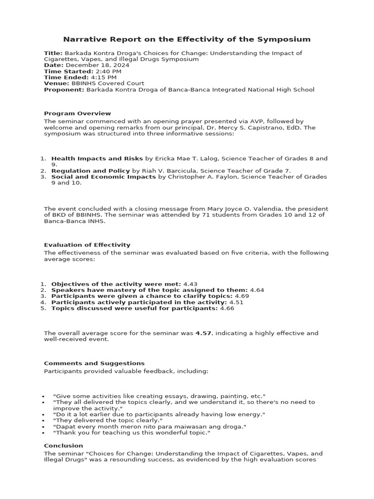 Narrative Report on the Effectivity of the Symposium | PDF
