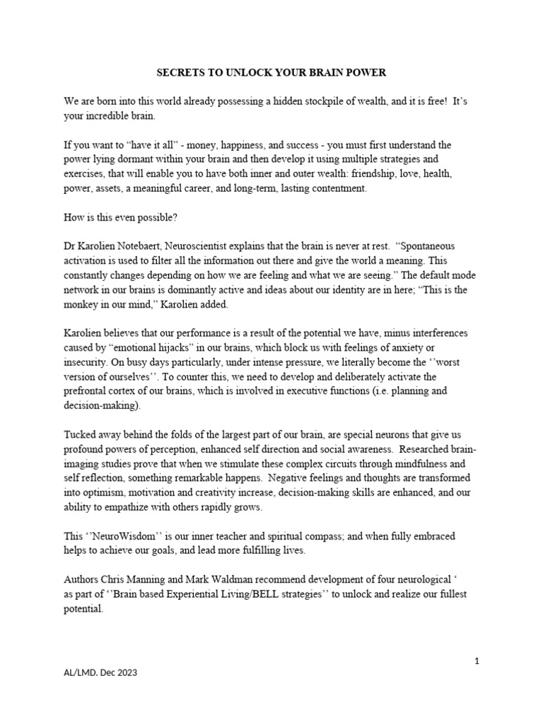 Unlocking Brain Power | PDF | Brain | Motivational