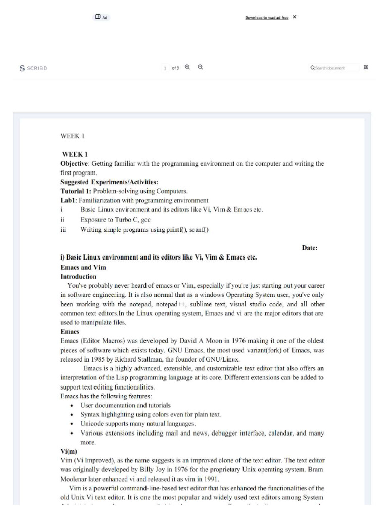 Bca 1-1 Programming in C Lab Manual 2024 | PDF