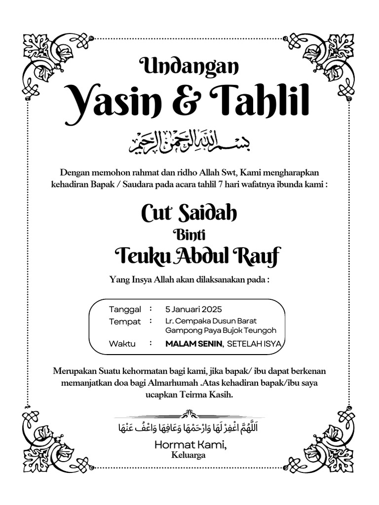 Undangan Tahlil 7 Hari Wafat | PDF