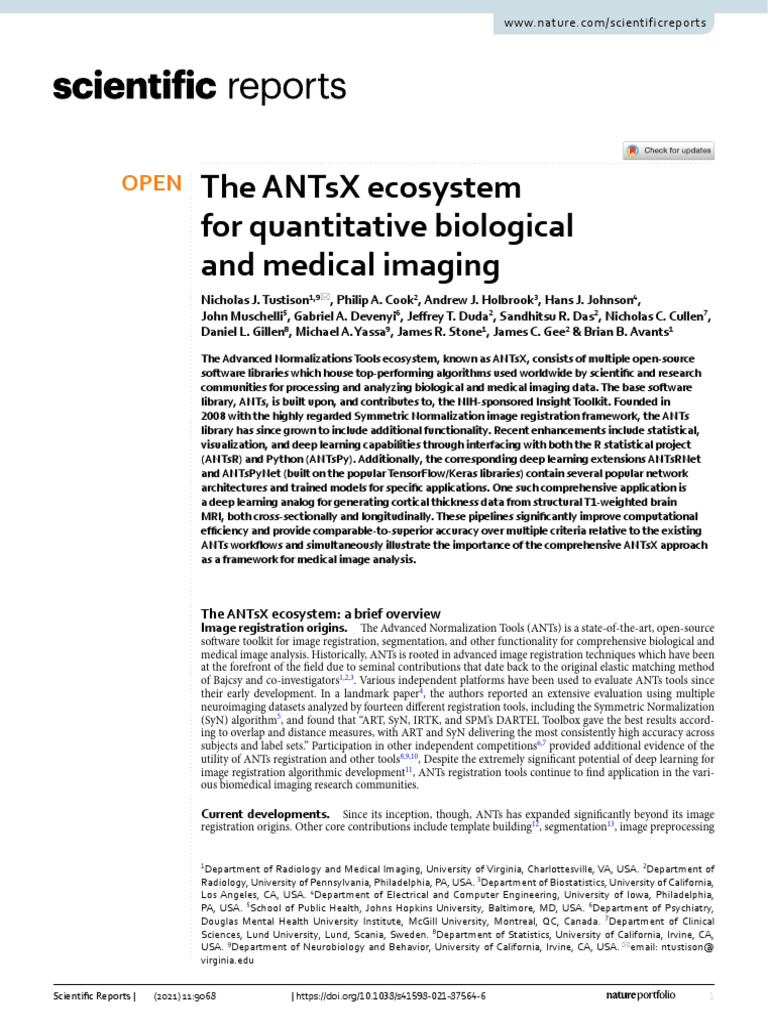 The ANTsX Ecosystem For Quantitative Biological and Medical Imaging | PDF | Cross Validation ...