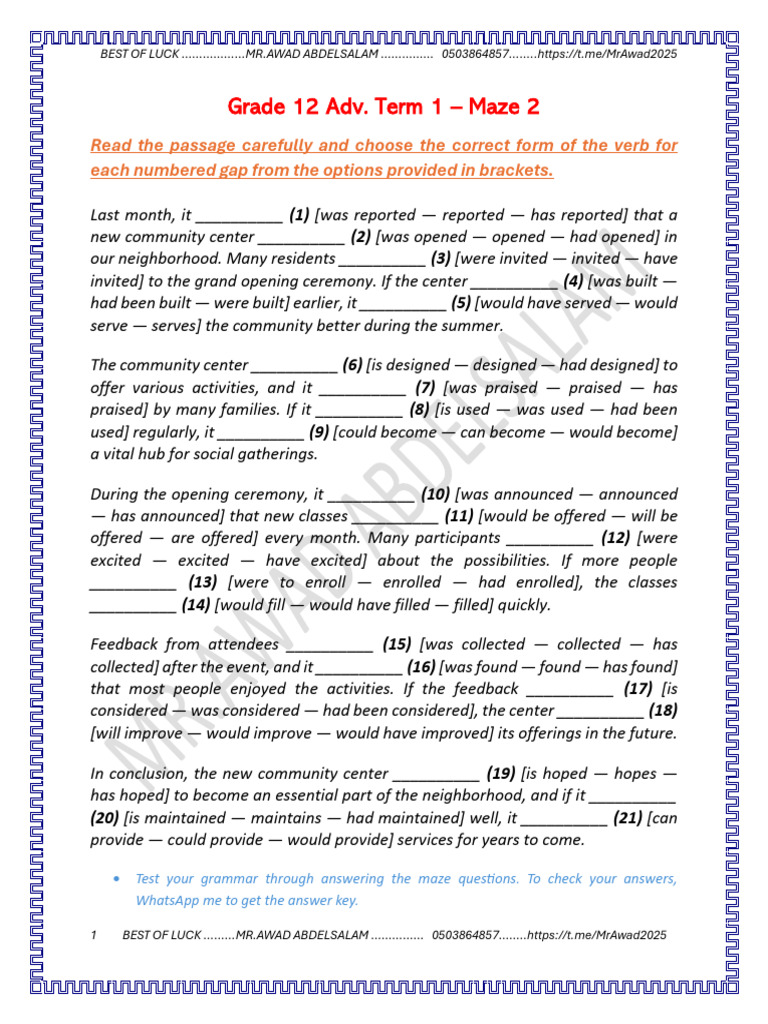 Grade 12 term 1 Maze 2 | PDF