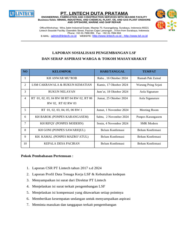 Laporan Hasil Sosialisai Pengembangan LSF 2025 | PDF