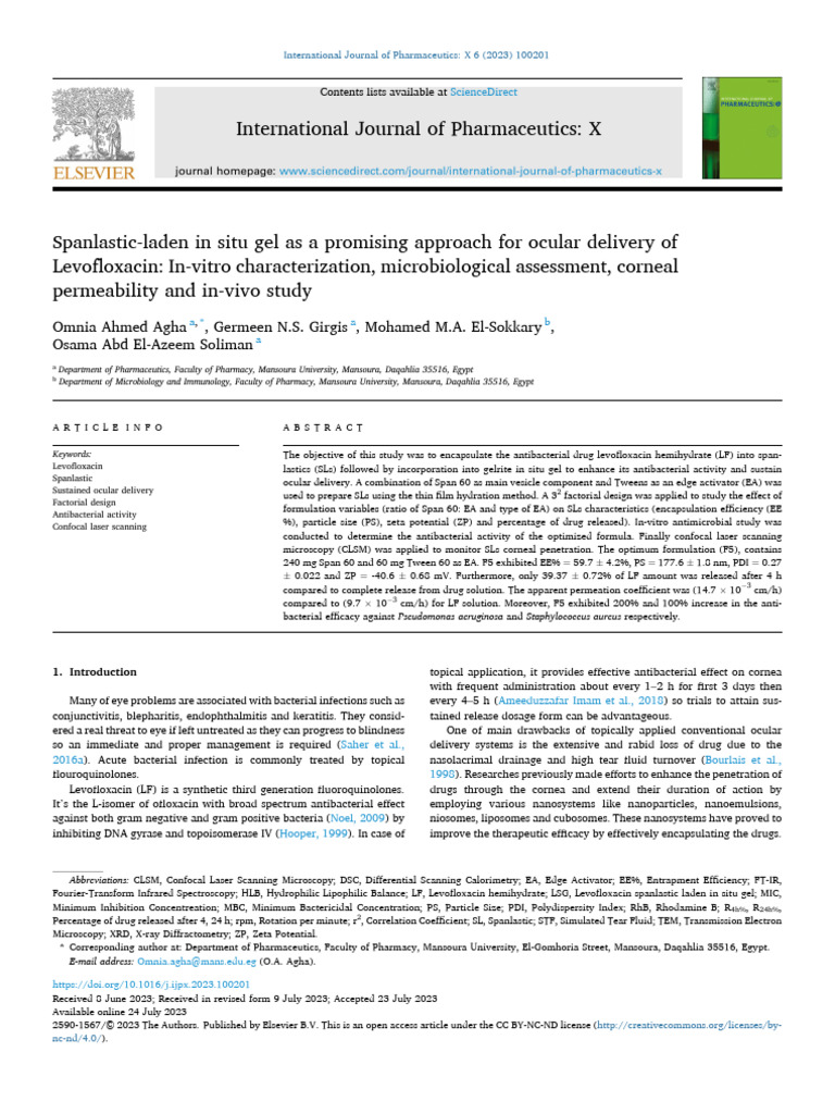 2023 Spanlastic Insitu Gel LF | PDF | Differential Scanning Calorimetry