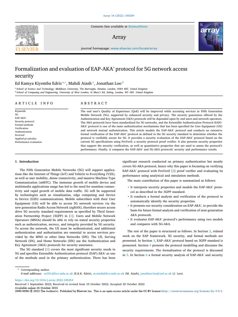 Formalization And Evaluation Of Eap Aka Protocol For 5g Network Access
