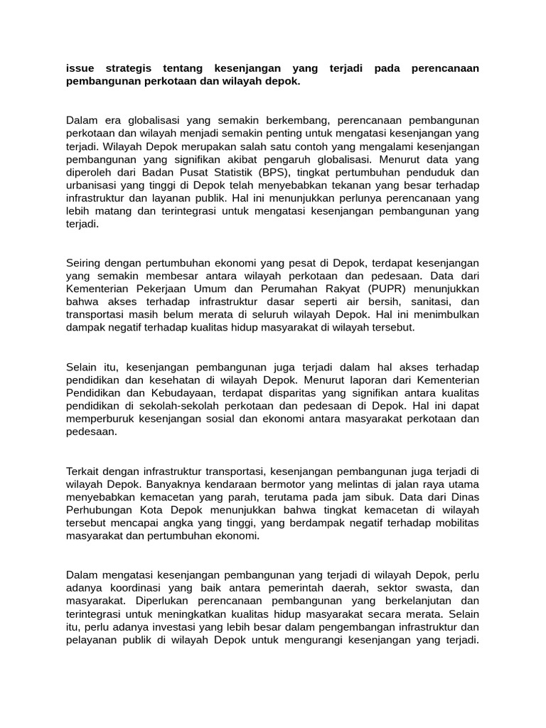 issue strategis tentang kesenjangan yang terjadi pada perencanaan ...