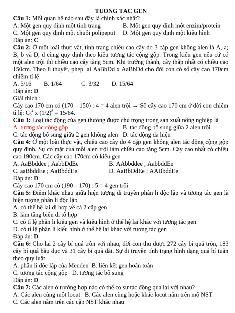 4.sinh 12 - Tuong Tac Gen | PDF
