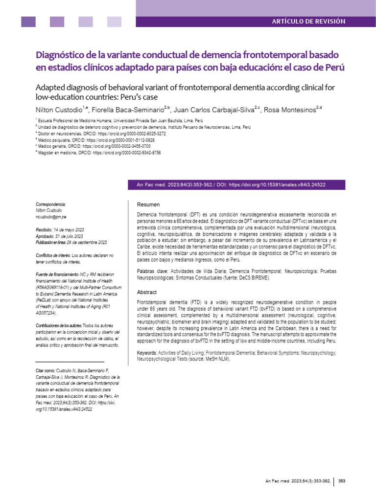 Diagnostico Variante Conductual Demencia Frontotemporal | PDF | Carrera ...