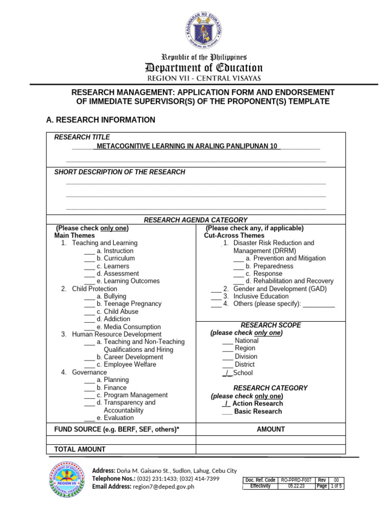 RO-PPRD-F007 - Research Management-Application Form and Endorsement of ...