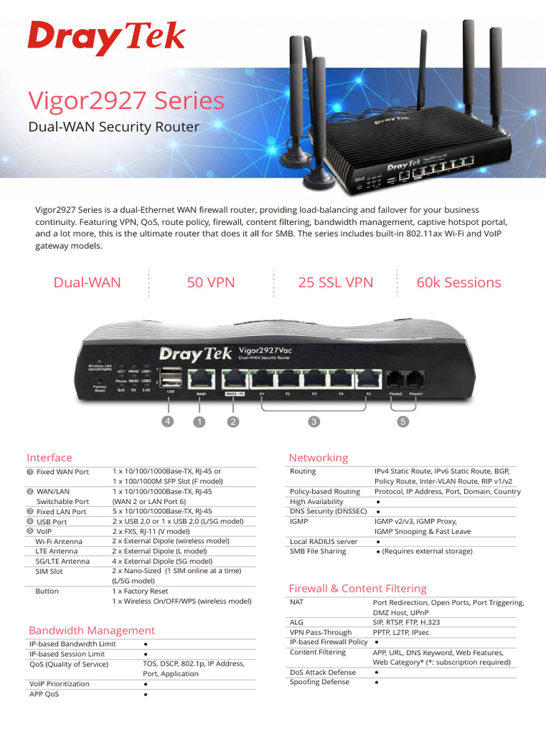 Vigor 2927-datasheet | PDF | Virtual Private Network | Router (Computing)