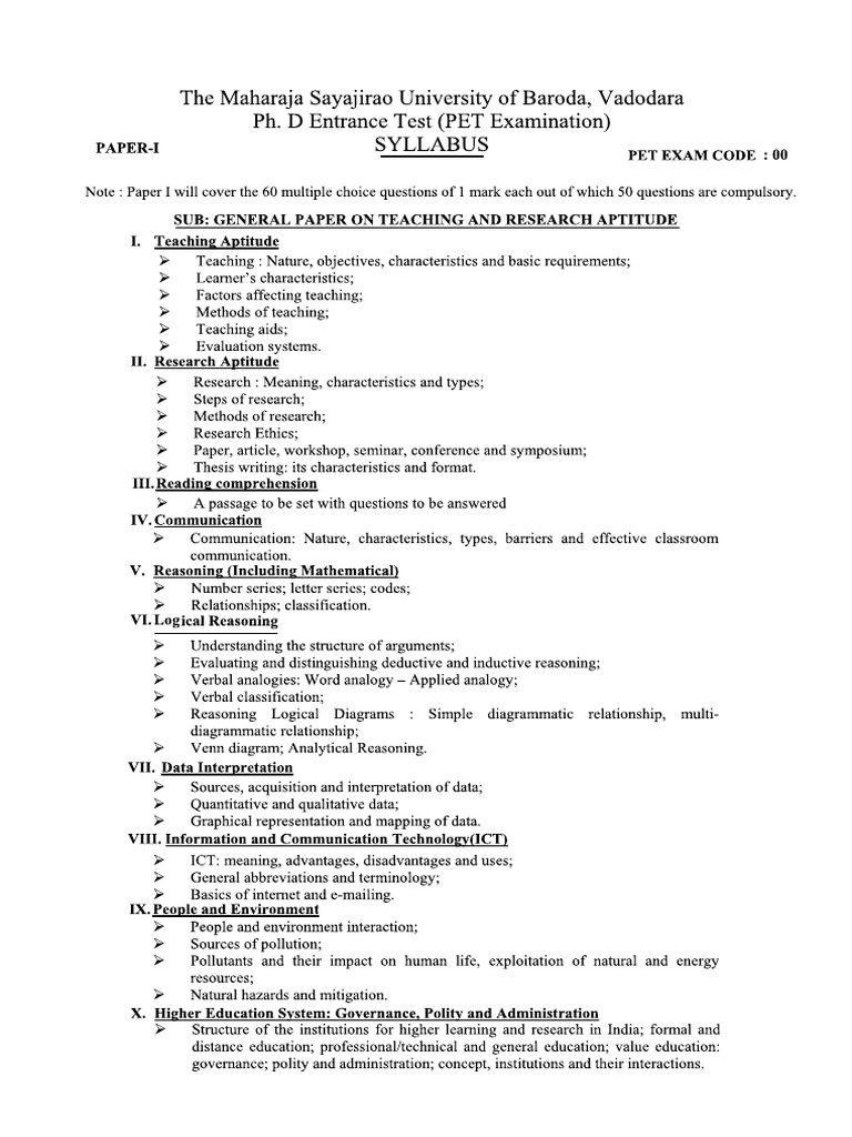 Syllabus PET 2007 Paper 1 | PDF