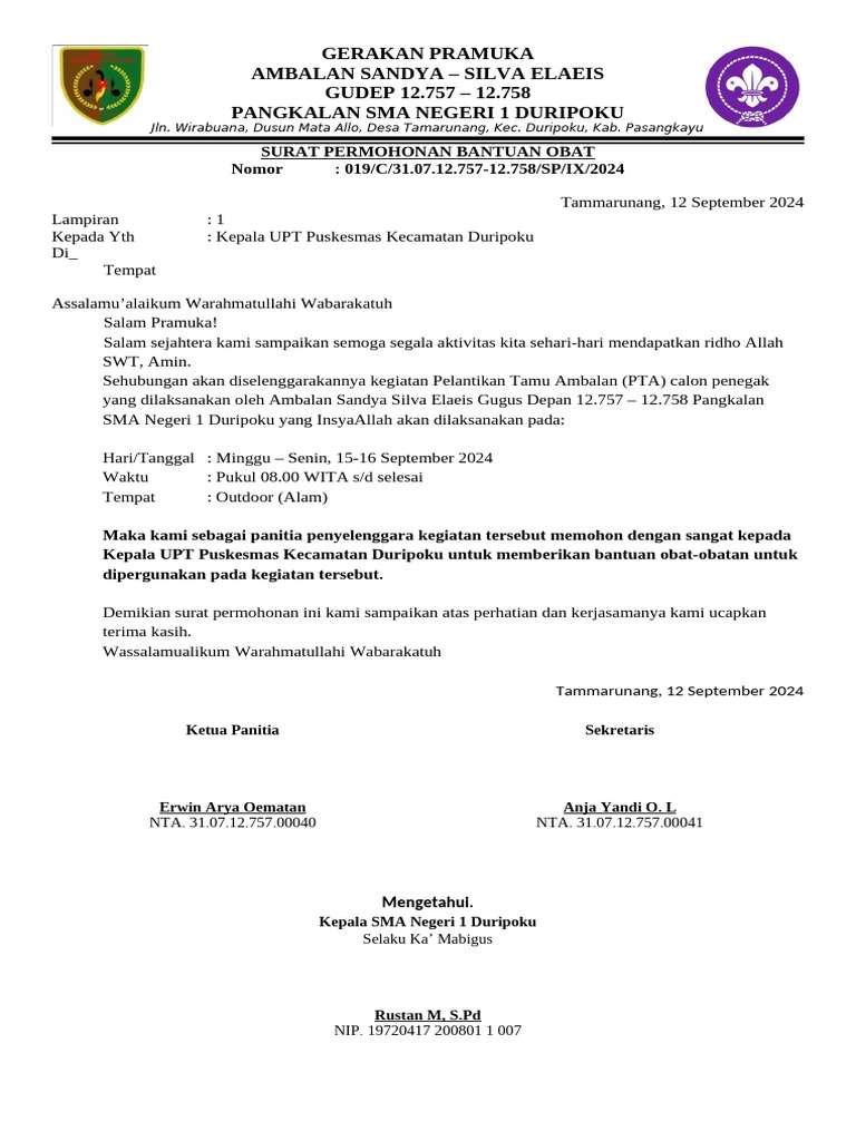 Surat Permohonan Bantuan Obat Dari Puskesmas | PDF