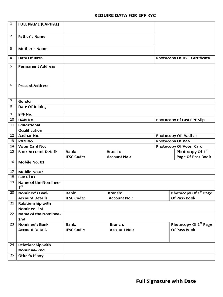 EPF KYC Data Requirements | PDF