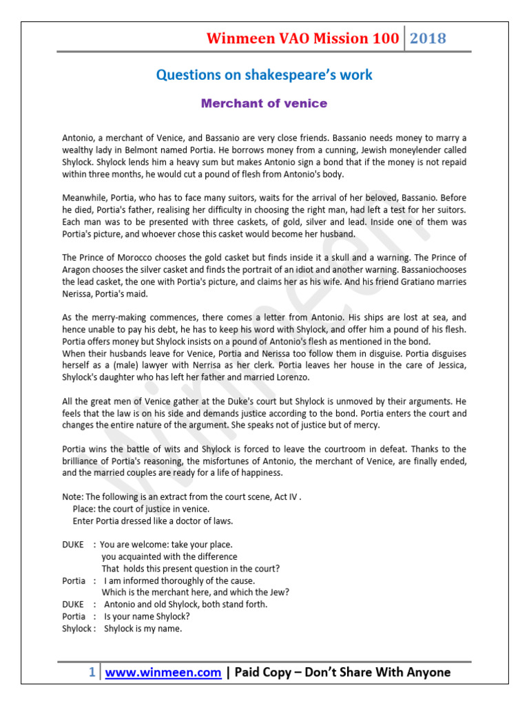 Shakespeare's Merchant of Venice Insights | PDF | The Merchant Of ...