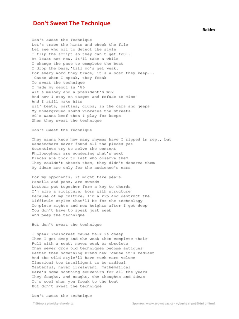 Rakim's "Don't Sweat The Technique" Analysis | PDF