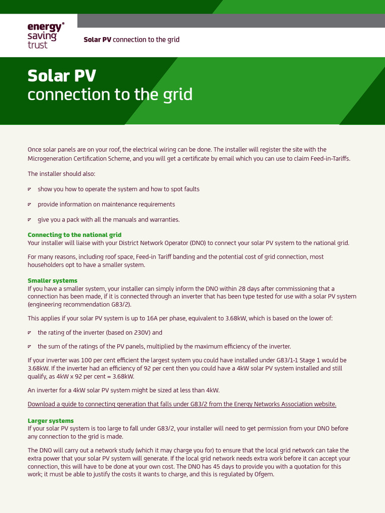 Solar PV Connection To The Grid | PDF | Photovoltaics | Photovoltaic System