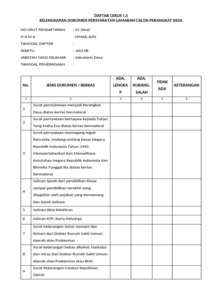 Daftar Ceklis | PDF