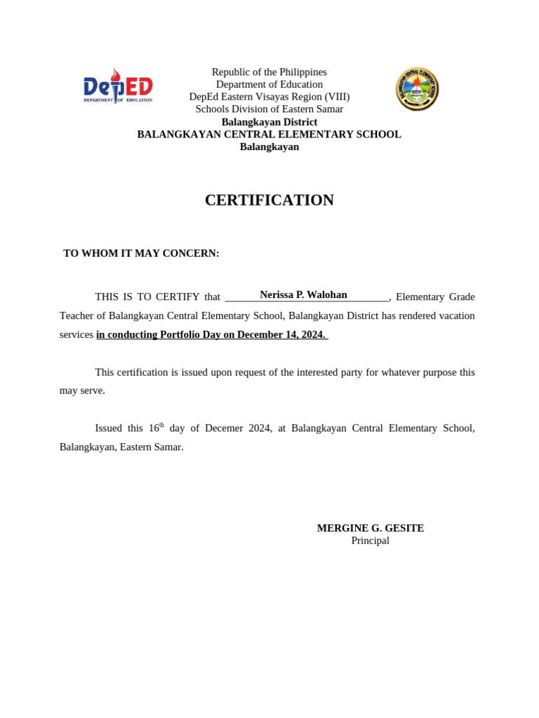 Portfolio Day Certification | PDF