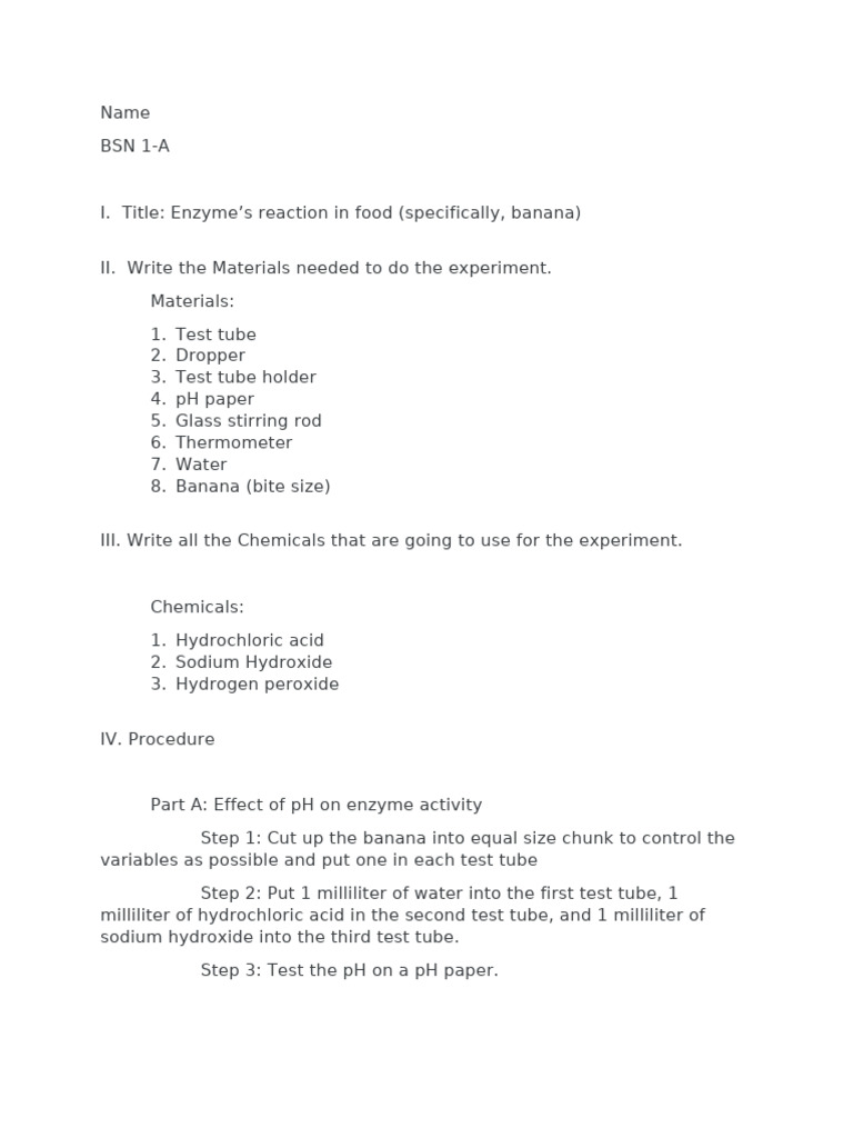 Enzyme Reaction in Bananas Experiment | PDF | Ph | Acid
