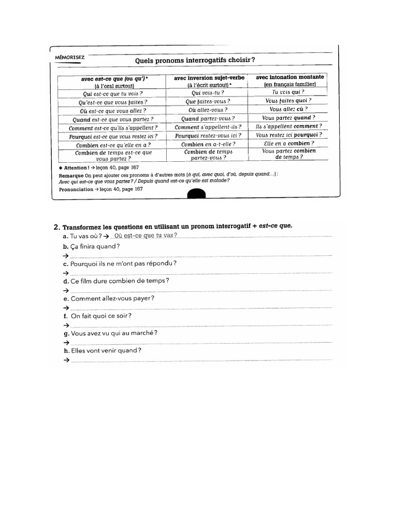 Pronoms Interrogatifs | PDF