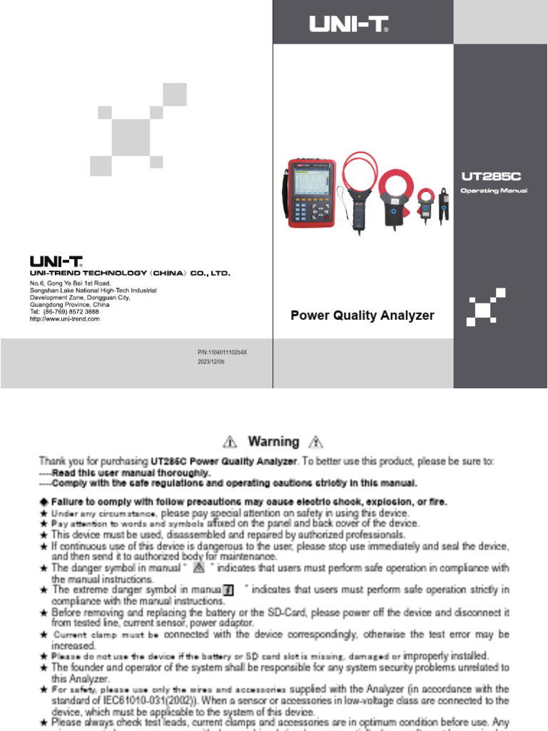 UT285C Power Quality Analyzer Guide | PDF | Ac Power | Electrical ...