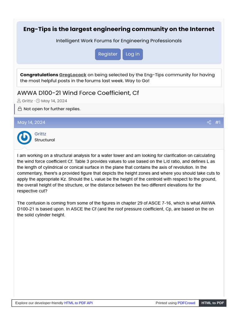 AWWA D100-21 Wind Force Coefficient Cf | PDF | Mechanical Engineering