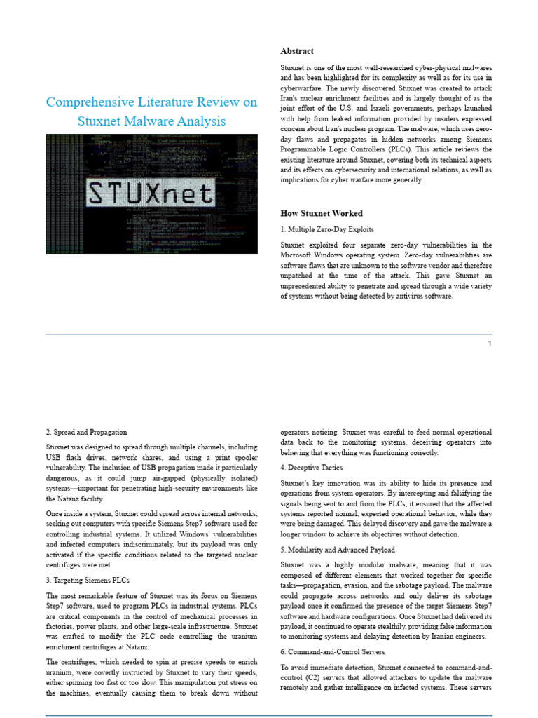 Stuxnet Malware: A Comprehensive Analysis | PDF | Cyberwarfare | Security